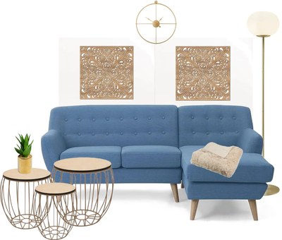 Obývací pokoj s modrou sedačkou