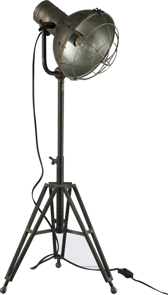 Stojací lampa kulatá v kovové šedé barvě