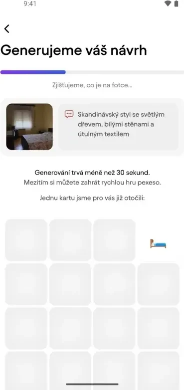 Čekání na návrh v aplikaci Biano s pexesem