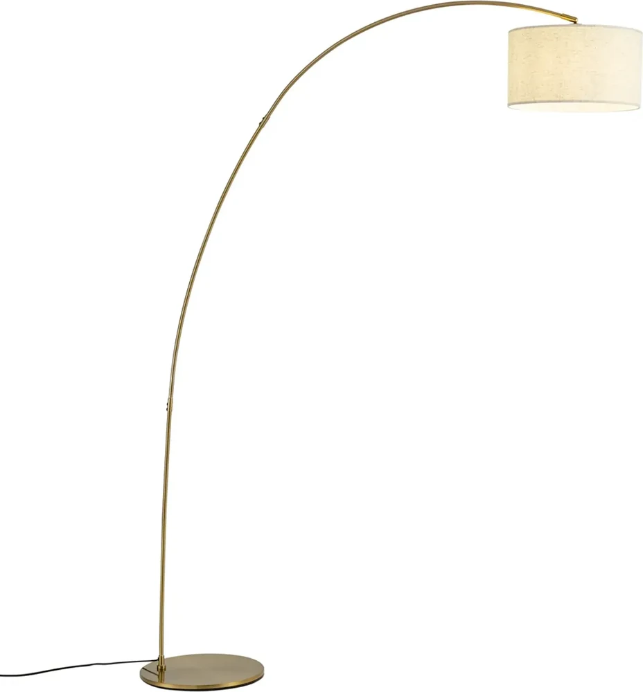 Moderní oblouková lampa mosazná s béžovým stínidlem
