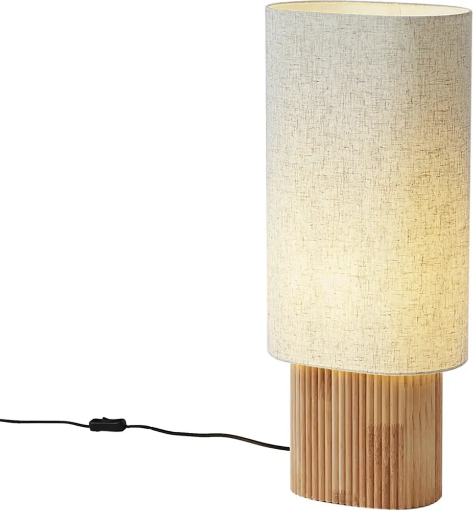 Japandi stojací lampa dřevěná s lněným stínidlem