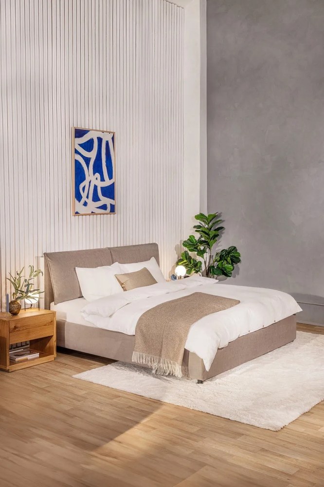Čalouněná dvoulůžková postel taupe s úložným prostorem s roštem 180x200 cm Myra Pillow – Bonami Selection