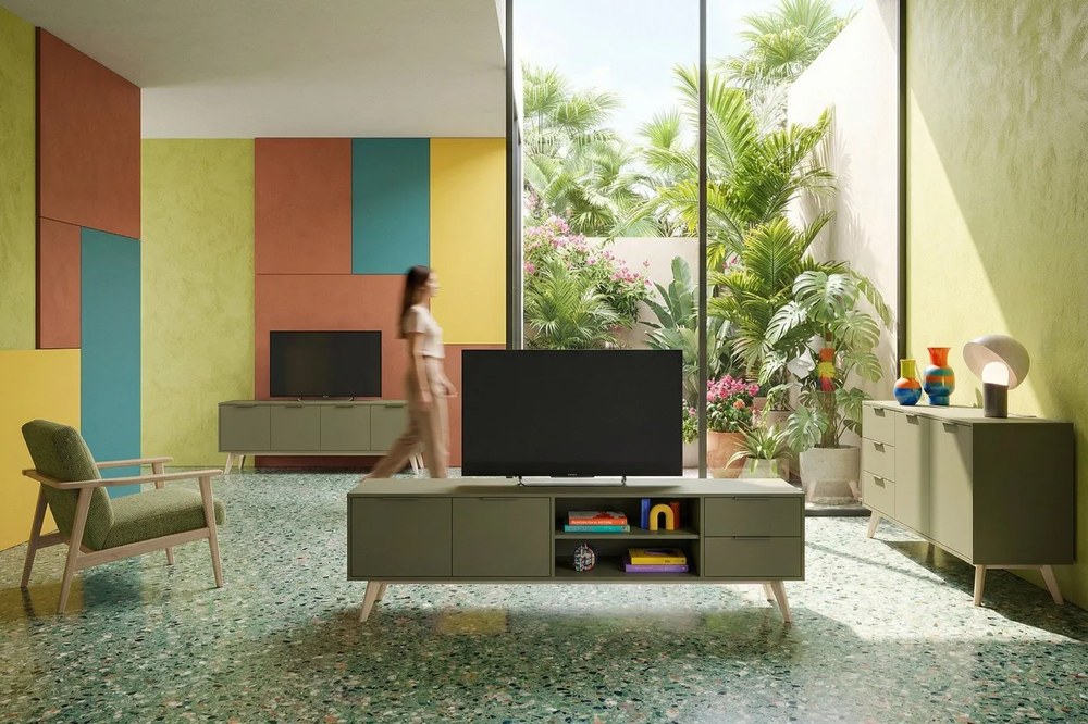 Zelený matný TV stolek 140x53x40 cm Campus – Marckeric