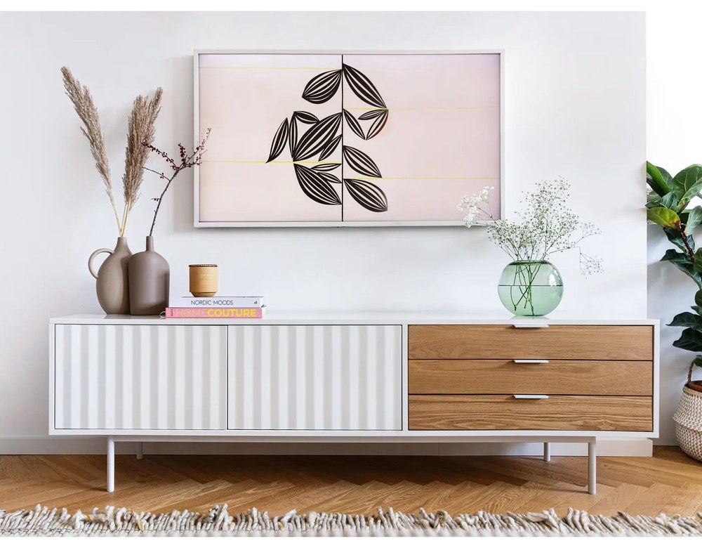 TV stolek v dekoru dubu v bílo-přírodní barvě 180x52 cm Sierra – Teulat