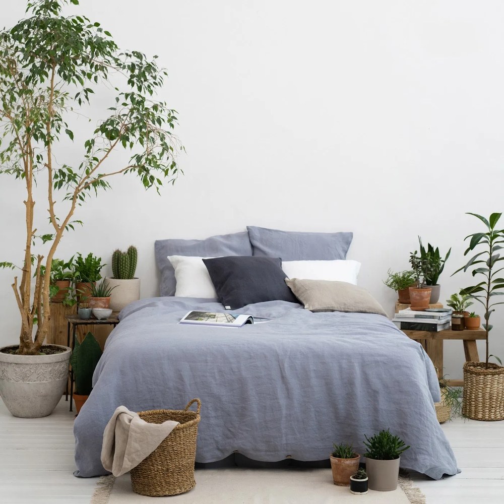 Světle šedé povlečení na dvoulůžko z konopného vlákna 200x200 cm – Linen Tales