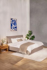 Čalouněná dvoulůžková postel taupe s úložným prostorem s roštem 180x200 cm Myra Pillow – Bonami Selection