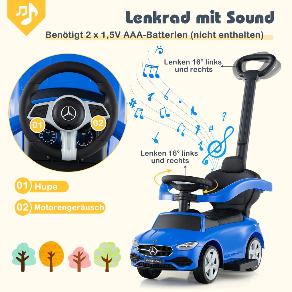 Costway Mercedes-Benz spolujízdné auto 3 v 1 s pojízdným madlem
