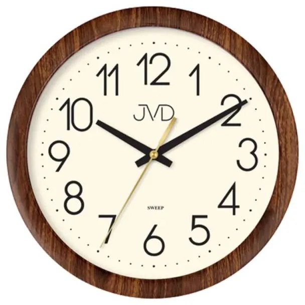 JVD Nástěnné tiché netikající hodiny JVD H608.3 v imitaci dřeva