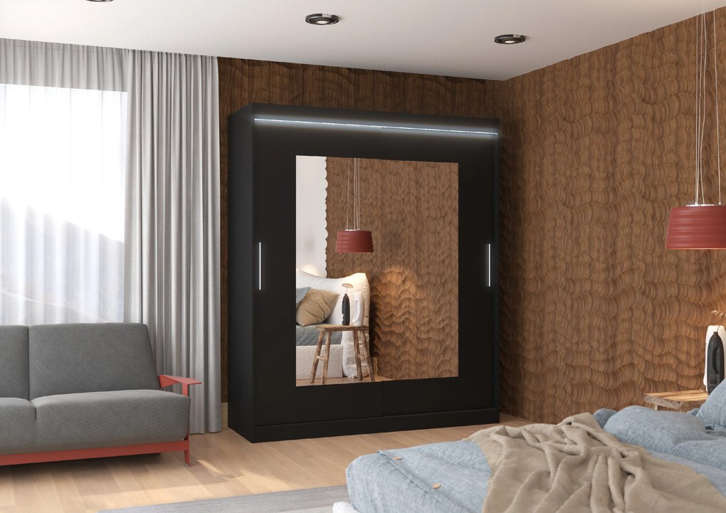 ADRK Furniture Posuvná skříň se zrcadlem a LED osvětlením ROSETTE 180 SW-ROS-B-180+L-V288