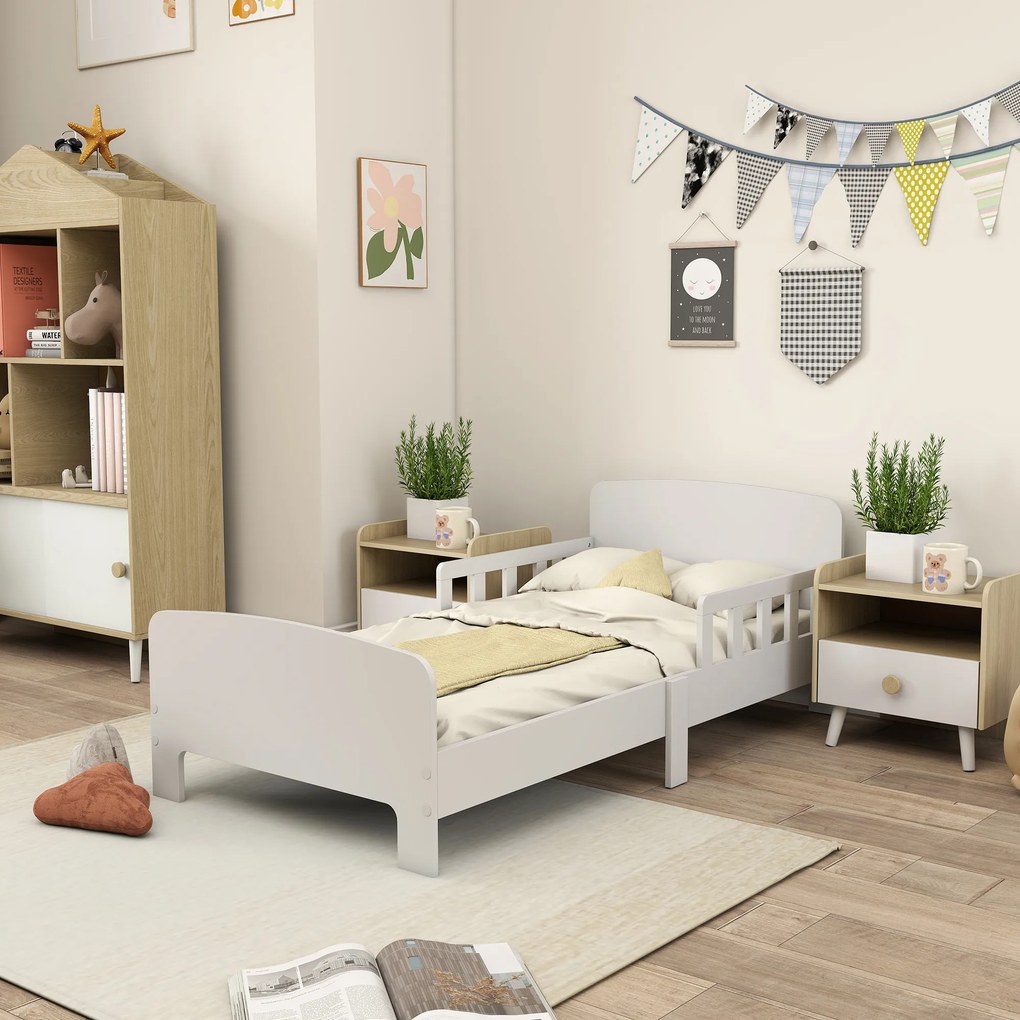 AIYAPLAY Dětská postel s bezpečnostními zábranami, postel pro malé děti ve věku 3-8 let, MDF, bílá