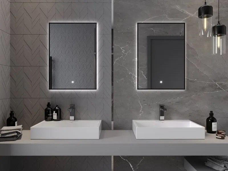 Mexen Erma koupelnové zrcadlo s podsvícením 50 x 70 cm, LED 6000K, proti zamlžování, černý rám - 9814-050-070-611-70