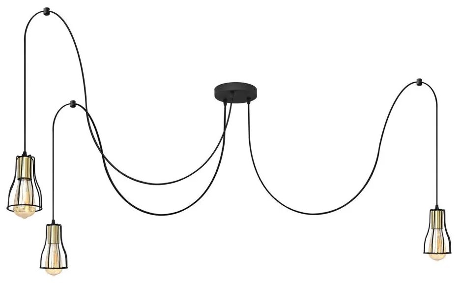 Lustr na lanku TUBE LONG 3xE27/15W/230V černá/zlatá