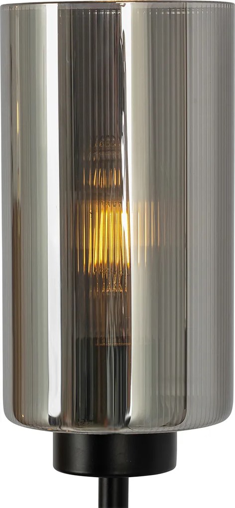 Art Deco stojací lampa černá s kouřovým sklem 2-světlo - Laura