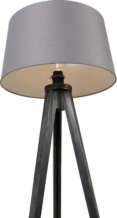 Stojací lampa na stativu černá s lněným stínítkem tmavě šedá 45 cm - Tripod Classic