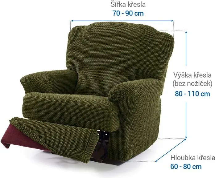 Super strečové potahy NIAGARA zelená relaxační křeslo ( š. 70 - 90 cm)