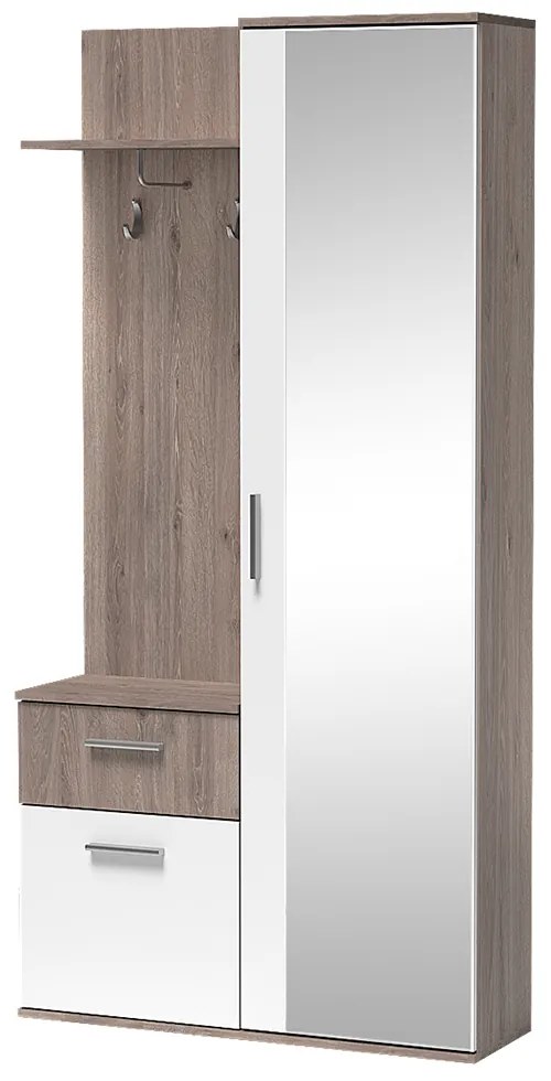 Předsíňová stěna LUX | 97 cm | se zrcadlem | UNI provedení | trufla/bílá