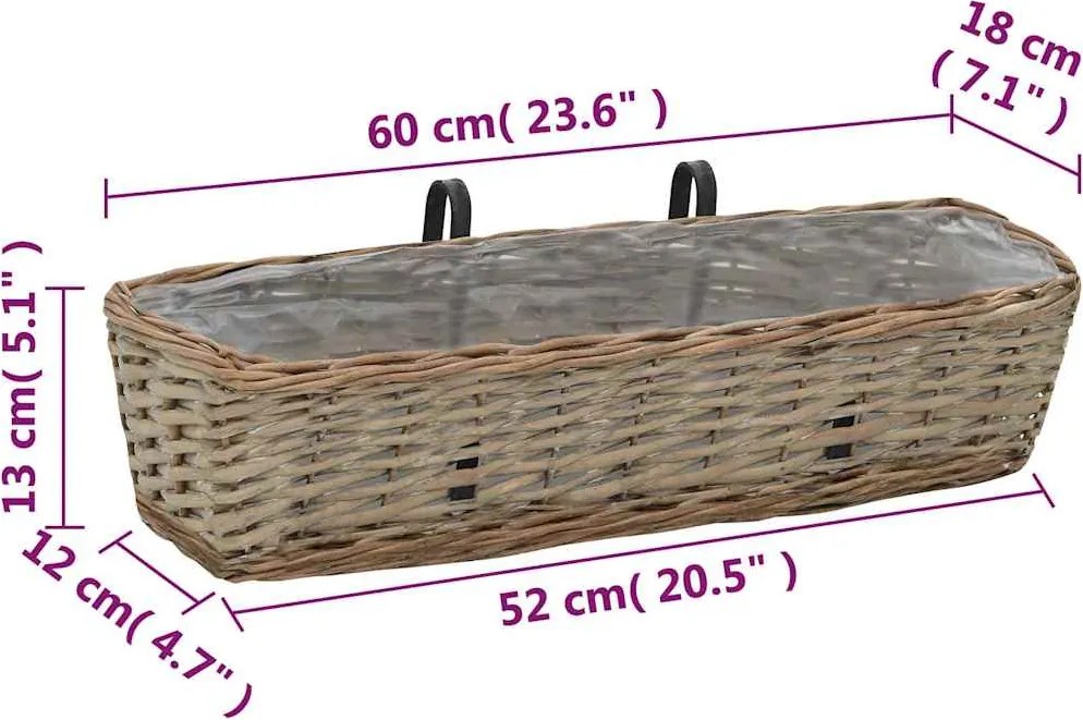 Květináč na balkon 2 ks proutěný s PE výstelkou 60 cm 246829