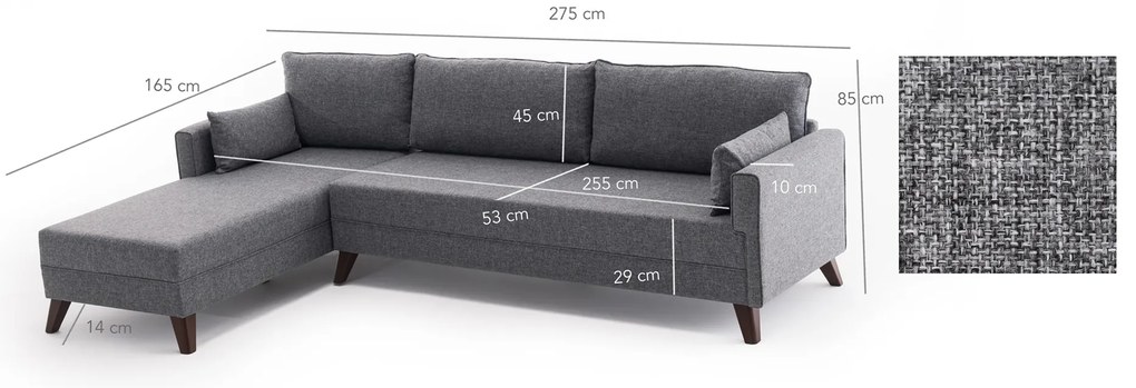 Hanah Home Designová pohovka BELLA šedá levá 275 cm 825BLC1503