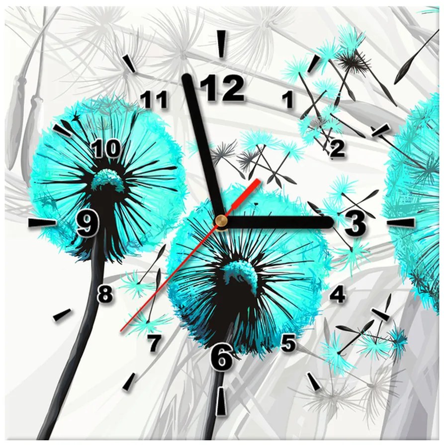 Gario Obraz s hodinami Krásné tyrkysové pampelišky Rozměry: 30 x 30 cm