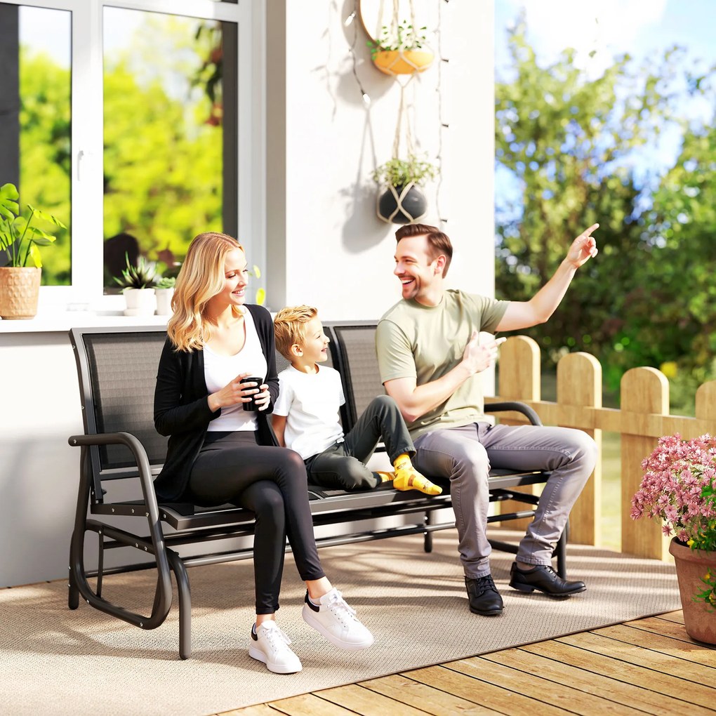 Outsunny 3místné houpací křeslo Robustní zahradní lavice jako zahradní houpačka, kovová, odolná proti povětrnostním vlivům, černá, 151x75x85cm