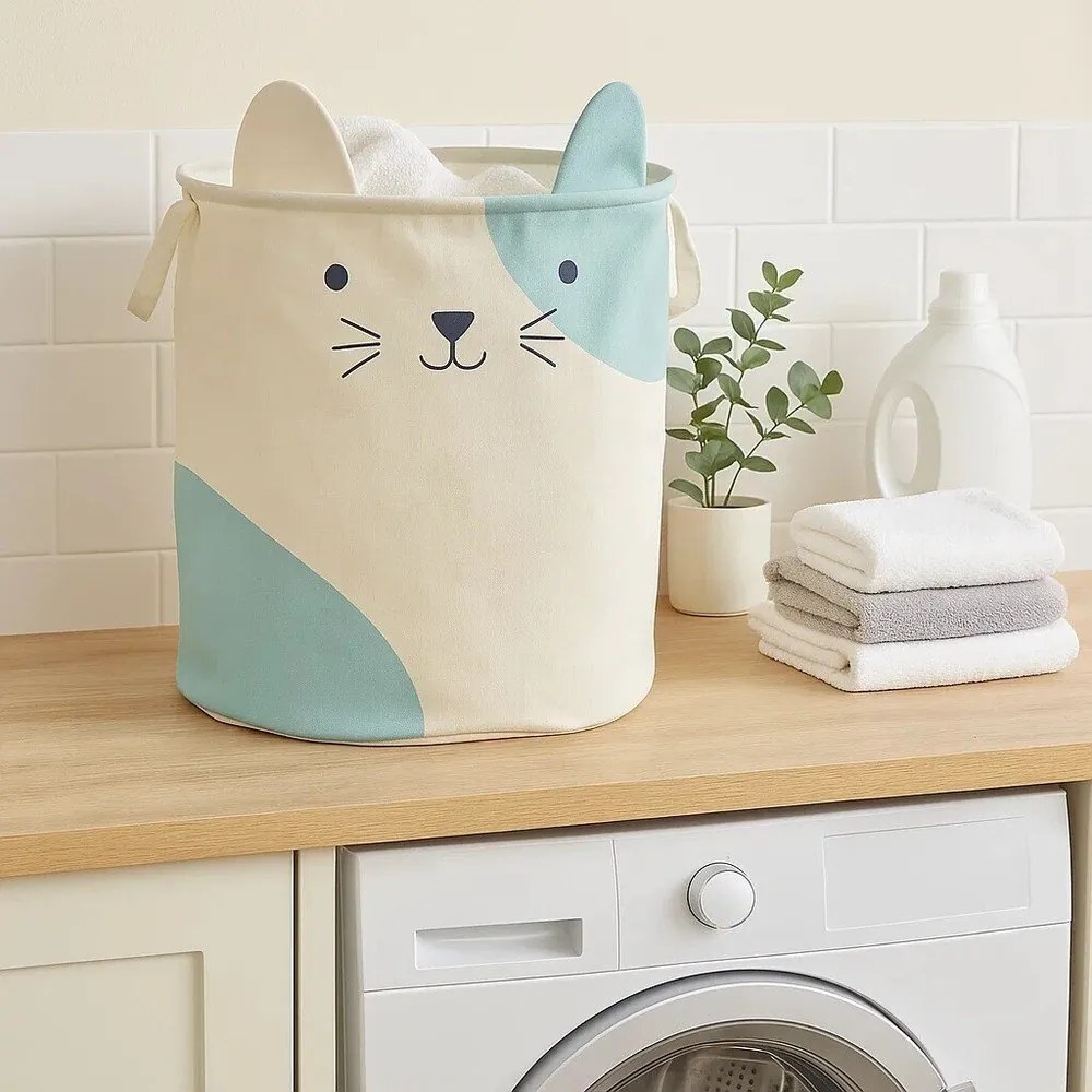 Bílý látkový dětský koš na hračky ø 40x48 cm Mimo Cat Face – Premier Housewares