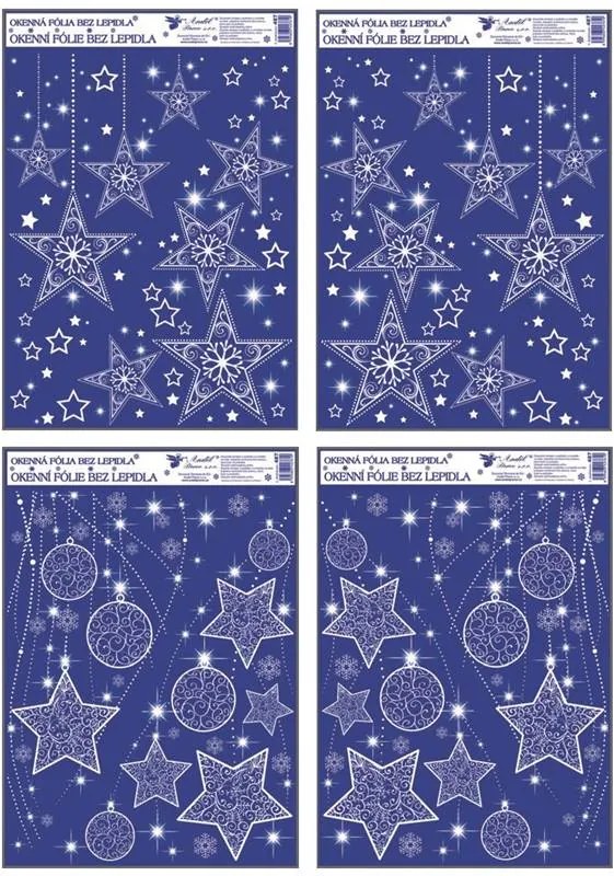 Statické okenní dekorace Hvězdy s flitry