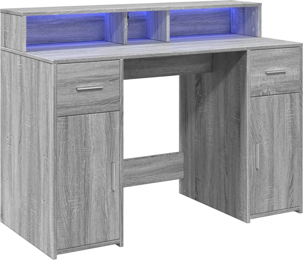 Psací stůl s LED šedý sonoma 120 x 55 x 91 cm kompozitní dřevo 3309416