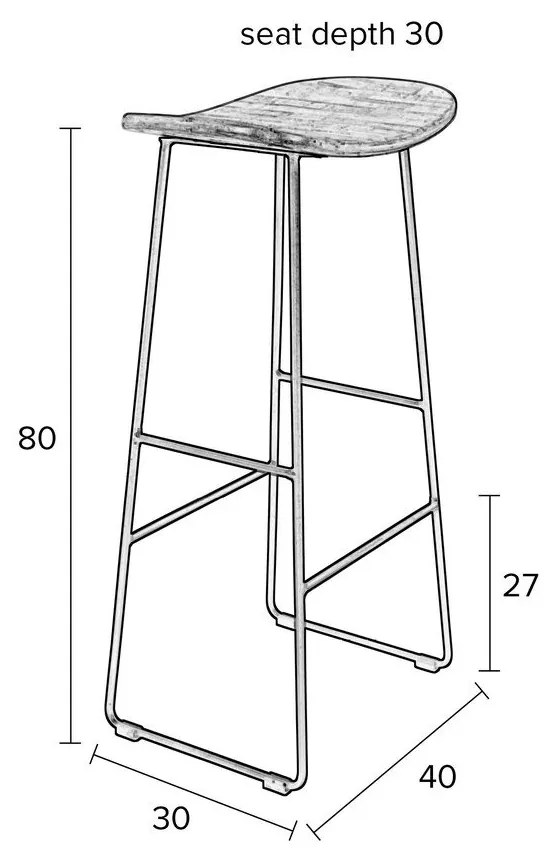 Černá barová stolička z teakového dřeva (výška sedáku 76 cm) Tangle – White Label