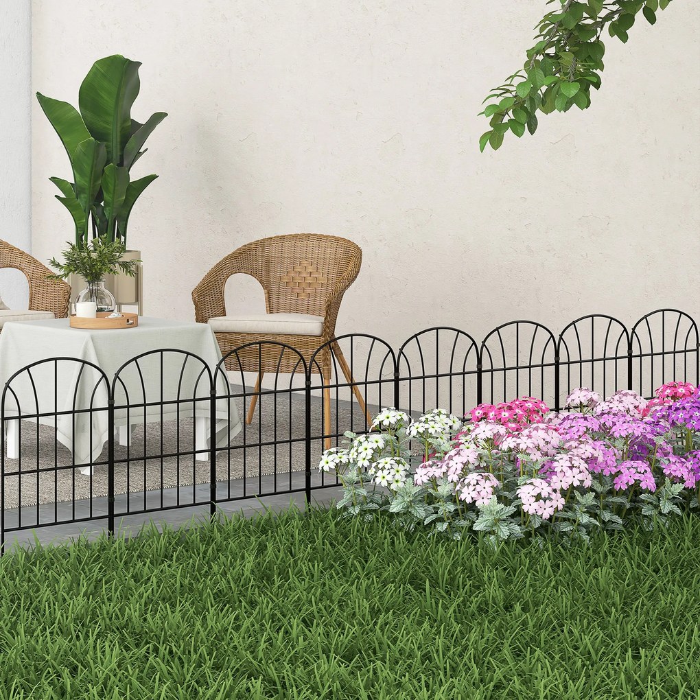 Outsunny Set 8 dekorativních zahradních plotů, černé kovové okraje s ornamenty - 264 x 61 cm černé | Aosom