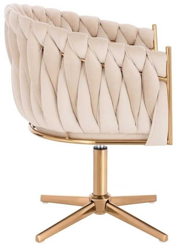 LuxuryForm DESIGN Otočná židle NORDEN VELUR na zlatém kříži - krémová