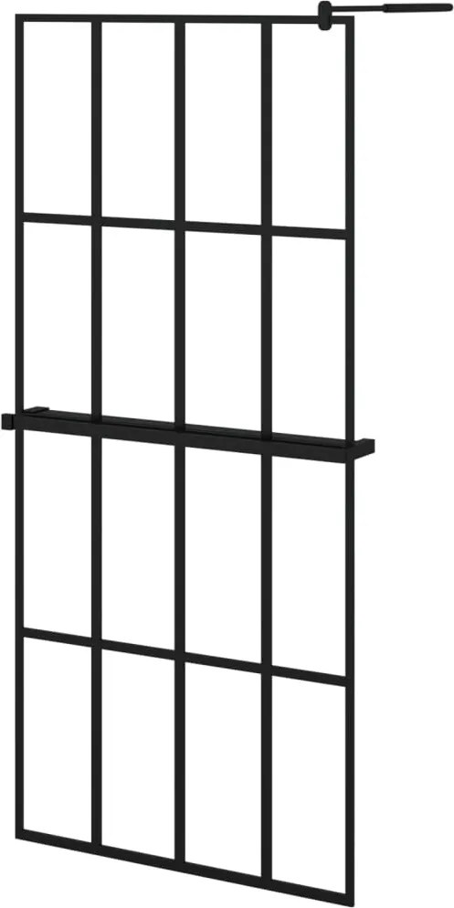 Zástěna do průchozí sprchy s policí černá 90x195 cm ESG/hliník 3185455