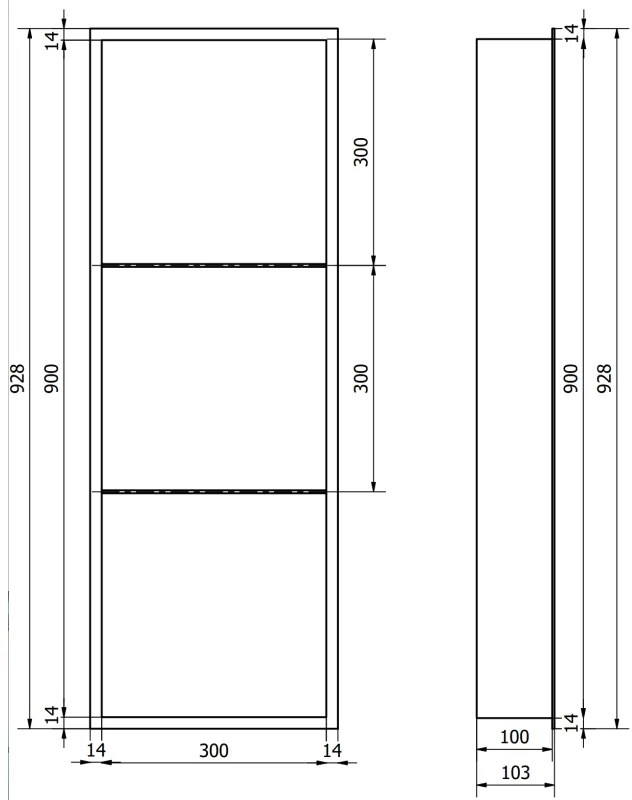 Mexen X-Wall-R zapuštěná police s límcem a poličkou 90 x 30 cm, Zlatá - 1950903010S