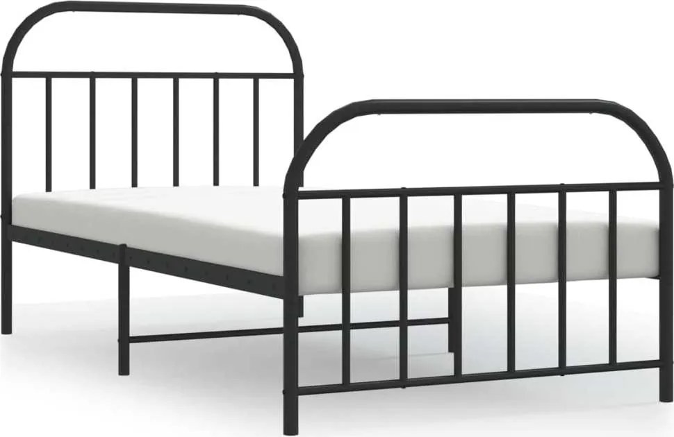 vidaXL Kovový rám postele s hlavovým a nožním čelem 100 x 190 cm [353647] Barva: Černá