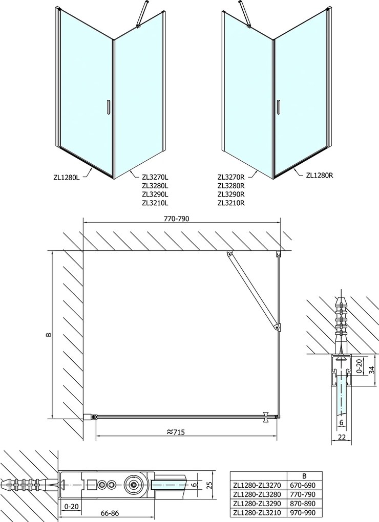 Polysan Polysan, Zoom Line čtvercová sprchová zástěna 800x800mm L/P varianta, ZL1280ZL3280