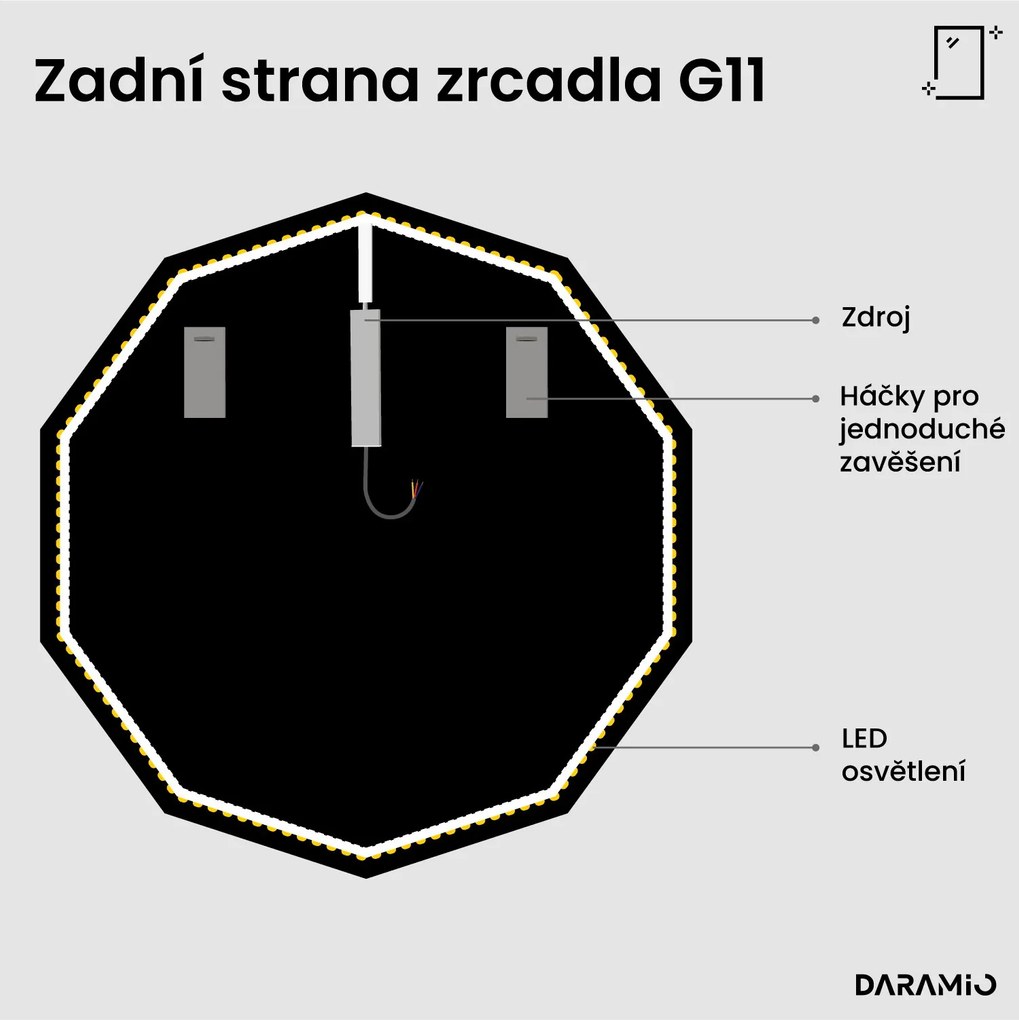 Geometrické zrcadlo do koupelny s LED osvětlením G11