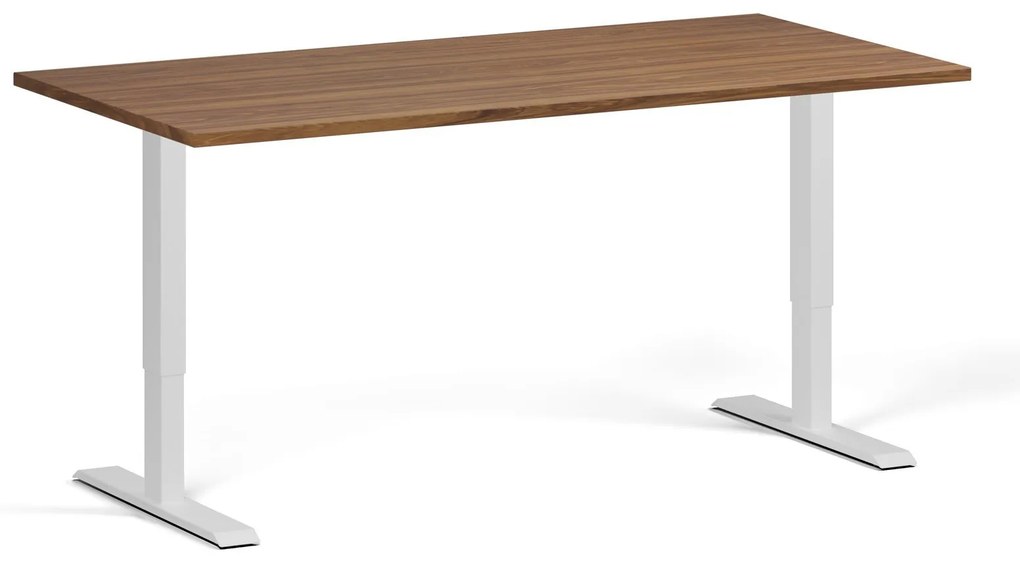 Výškově nastavitelný stůl, 160x80 cm, 1 motor, bílá podnož, ořech