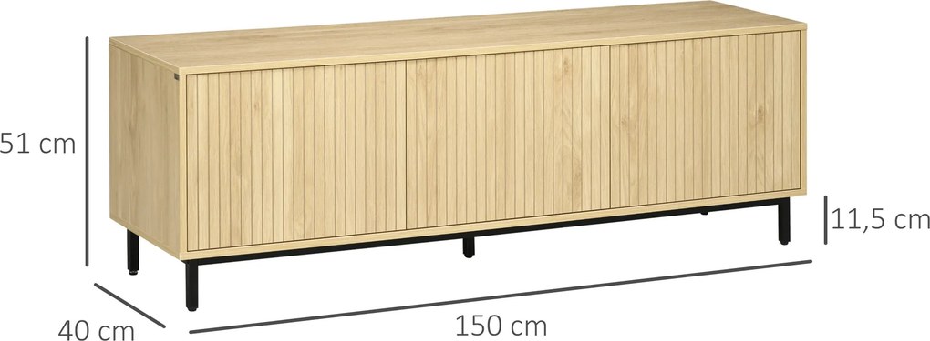 HOMCOM TV Stojan - TV Kabinet pro TV do 65 palců s 3 skříňkami a 2 otvory na kabely a nastavitelnou policí - 150 x 40 x 51 cm Přírodní | Aosom