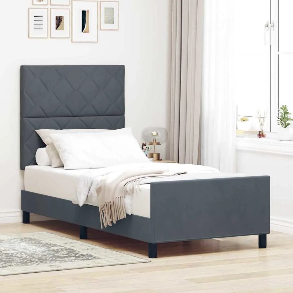 Postel s boxspringem s čelo Tmavě šedá 100 x 200 cm samet 3344988
