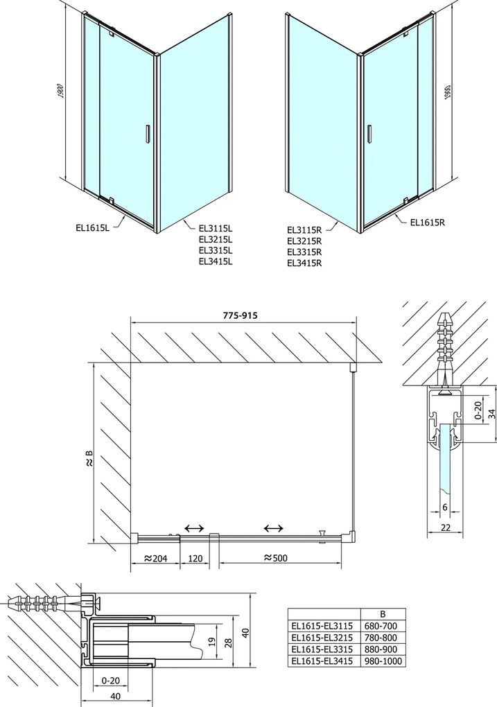 Polysan Polysan, Easy Line obdélníková sprchová zástěna pivot dveře 800-900x700mm L/P varianta, EL1615EL3115