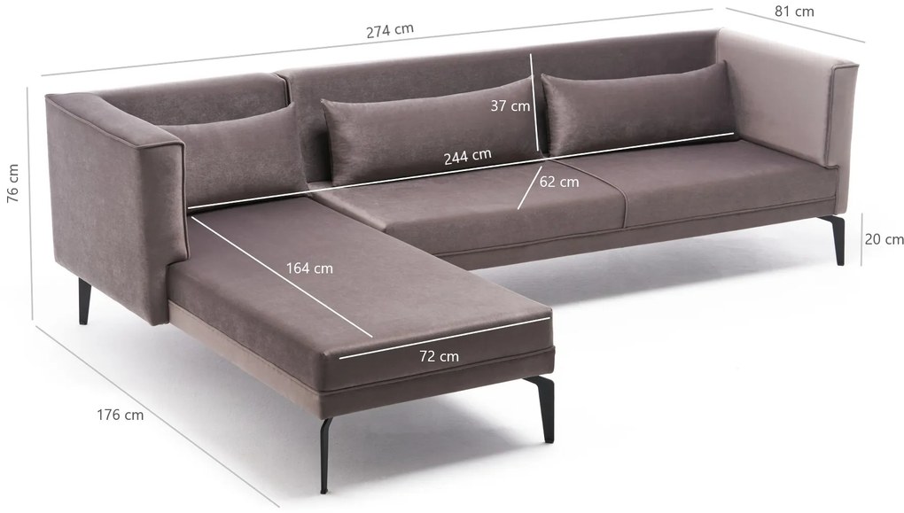 Hanah Home rohová pohovka ARDOSA šedá levá 825BLC1553