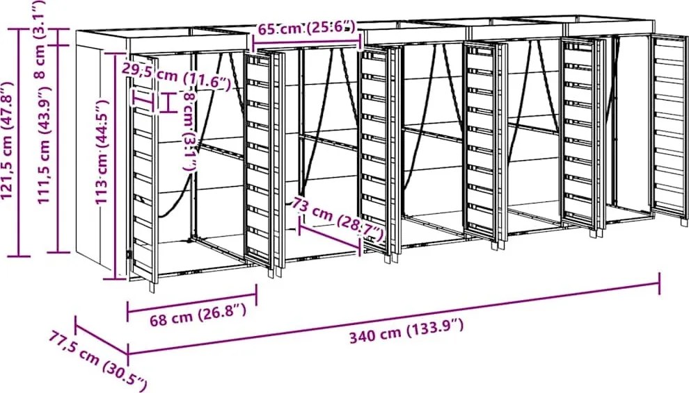 vidaXL Úložný box na 3 popelnice Antracit 340 x 77,5 x 115,5 cm Ocel [3394776]
