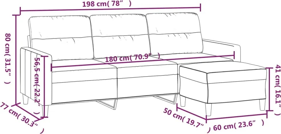 3místná pohovka s podnožkou hnědá 180 cm textil 3201076