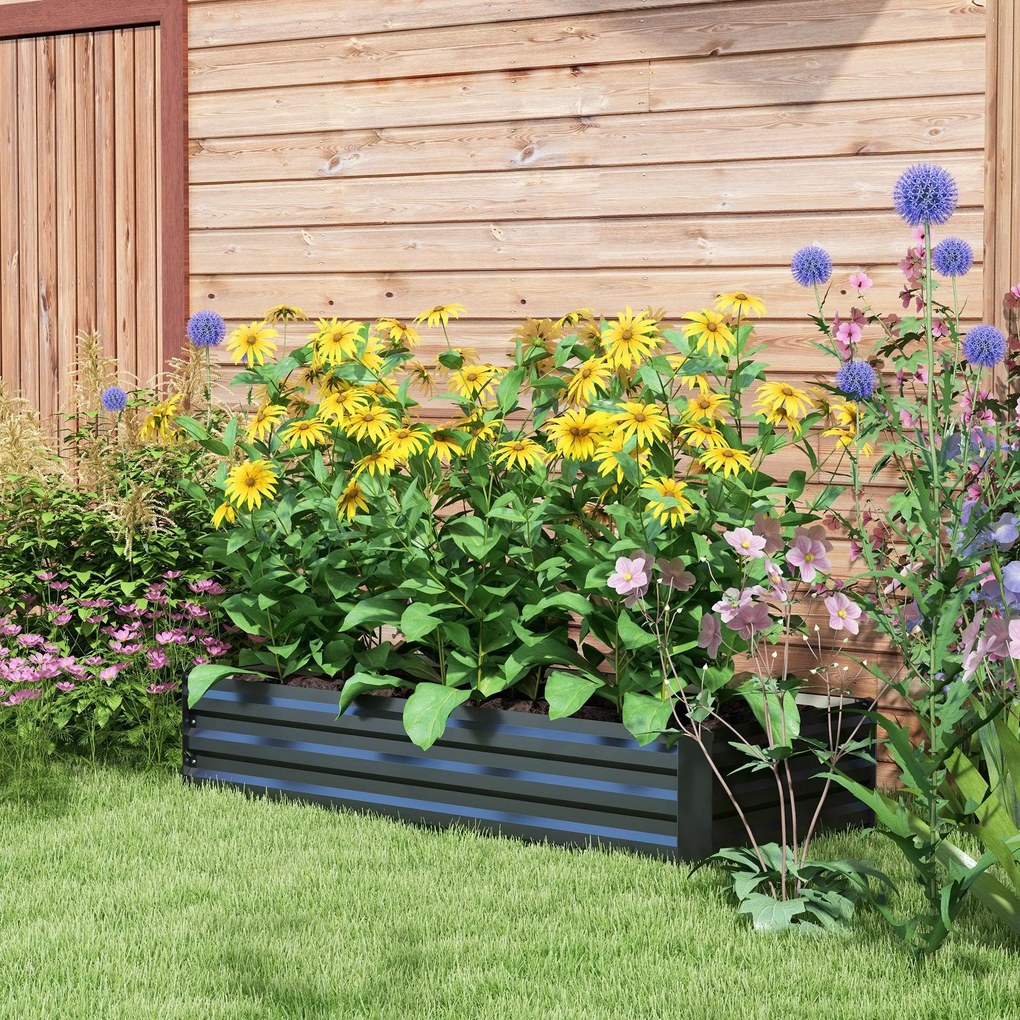 Obdélníková zahradní pěstební skříň Outsunny z oceli se bezpečnostním okrajem a otevřeným dnem, rozměry 150D x 70Š x 30V cm, černá