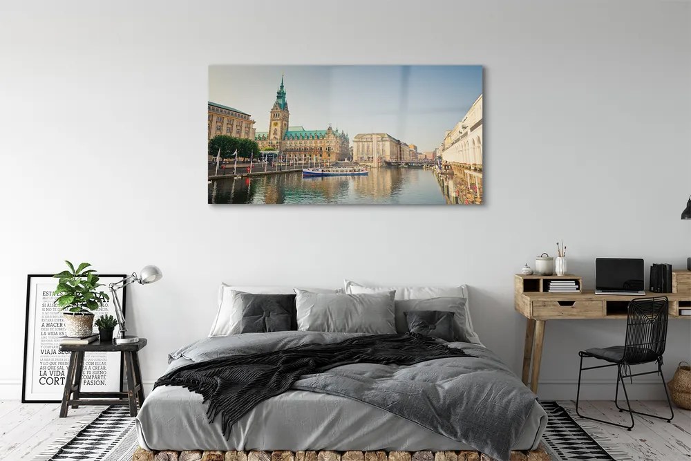 akrylový obraz Německo Hamburg River katedrála 140x70 cm