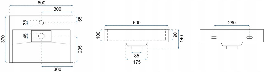 Rea Goya konglomerátové umyvadlo, 60 x 37 cm, černá matná, REA-U8779