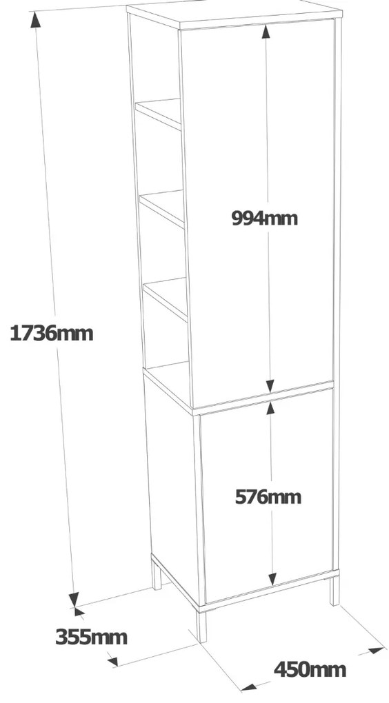 VESPER vysoká koupelnová skříň, bílá