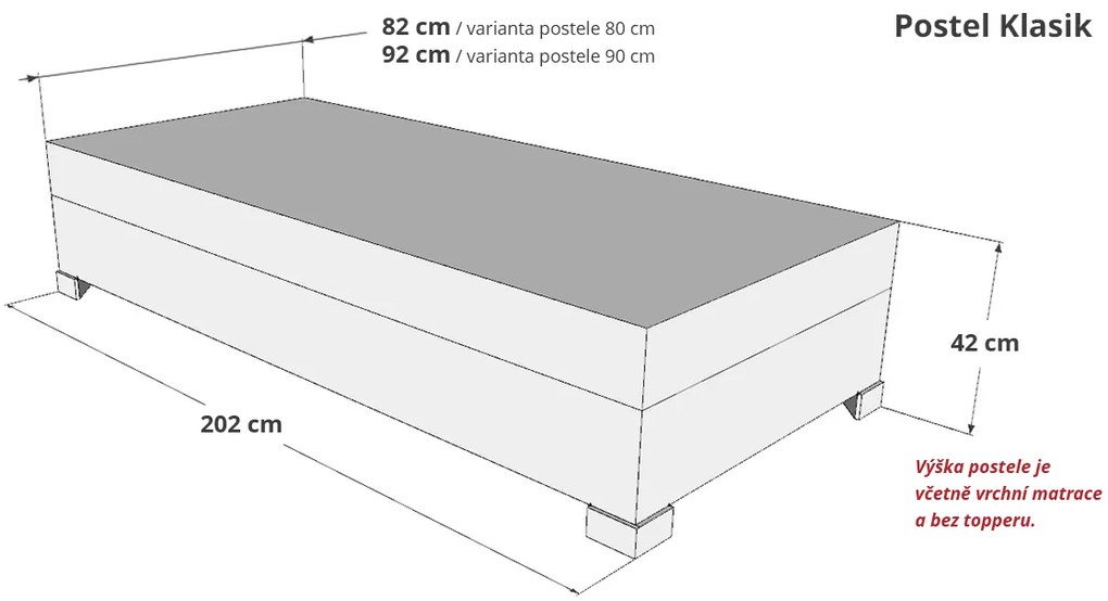 NEW DESIGN postele Válenda KLASIK s úložným prostorem, matrace a rošt v ceně, 80×200 cm Velikost postele: 80 × 200 cm