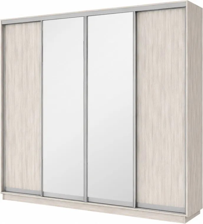 Šatní skříň s posuvnými dveřmi 4D 2800x2300x450 2LTD 2 zrcadla artwood světlý, profil stříbrný