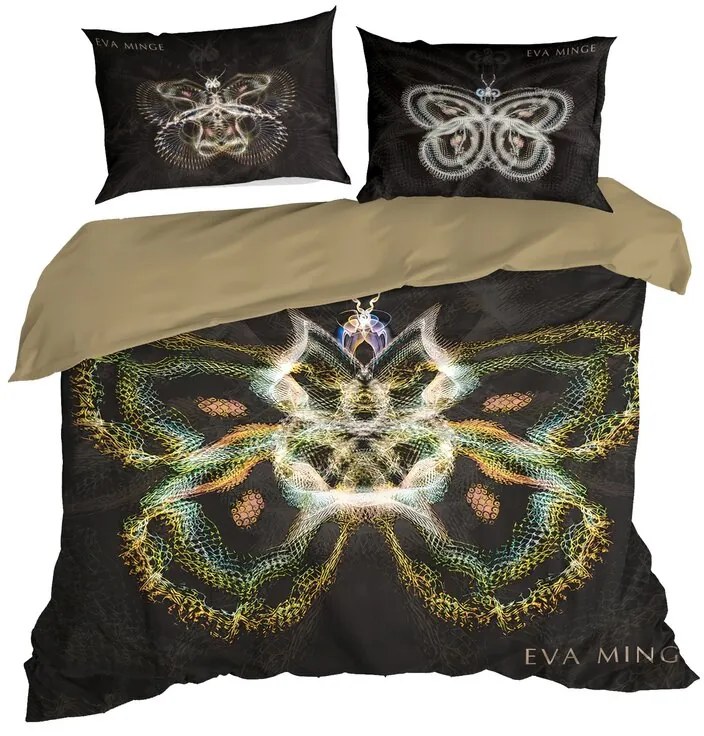 Eva Minge by Eurofirany Saténové povlečení 160x200 Eva 11 black beige butterfly Eva Minge Eurofirany
