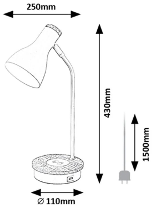 RABALUX Stolní lampa s USB portem MOSLEY, 1xE14, 25W, bílá 0074001